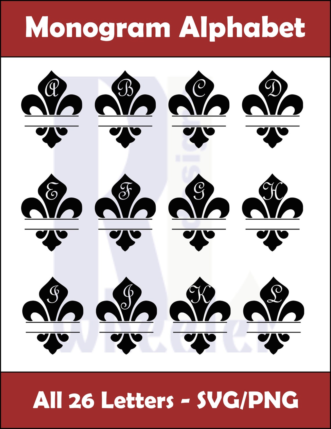 Fleur De Lis Monogram Alphabet - Split Monogram SVG/PNG, Bundle Split ...