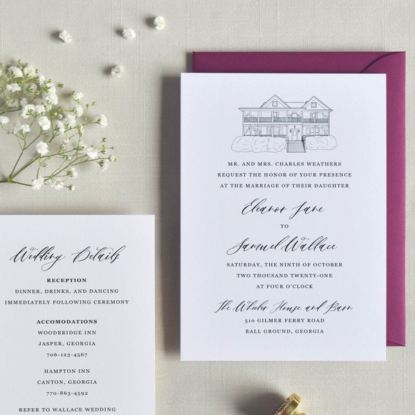 Wedding Venue Sketch Invitations - Etsy
