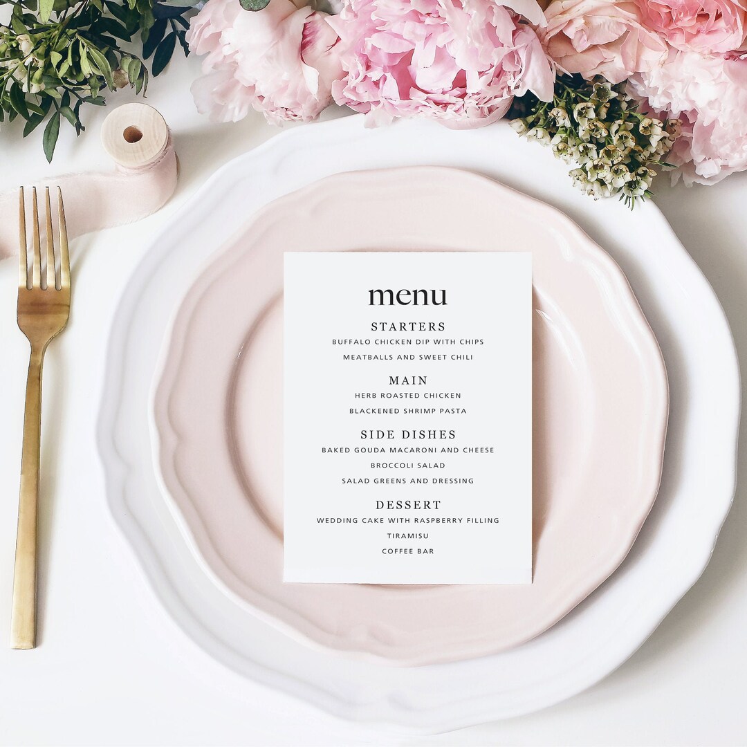 Wedding Menu, Custom Dinner Menu, Party Menu, Reception Menu, Printed ...