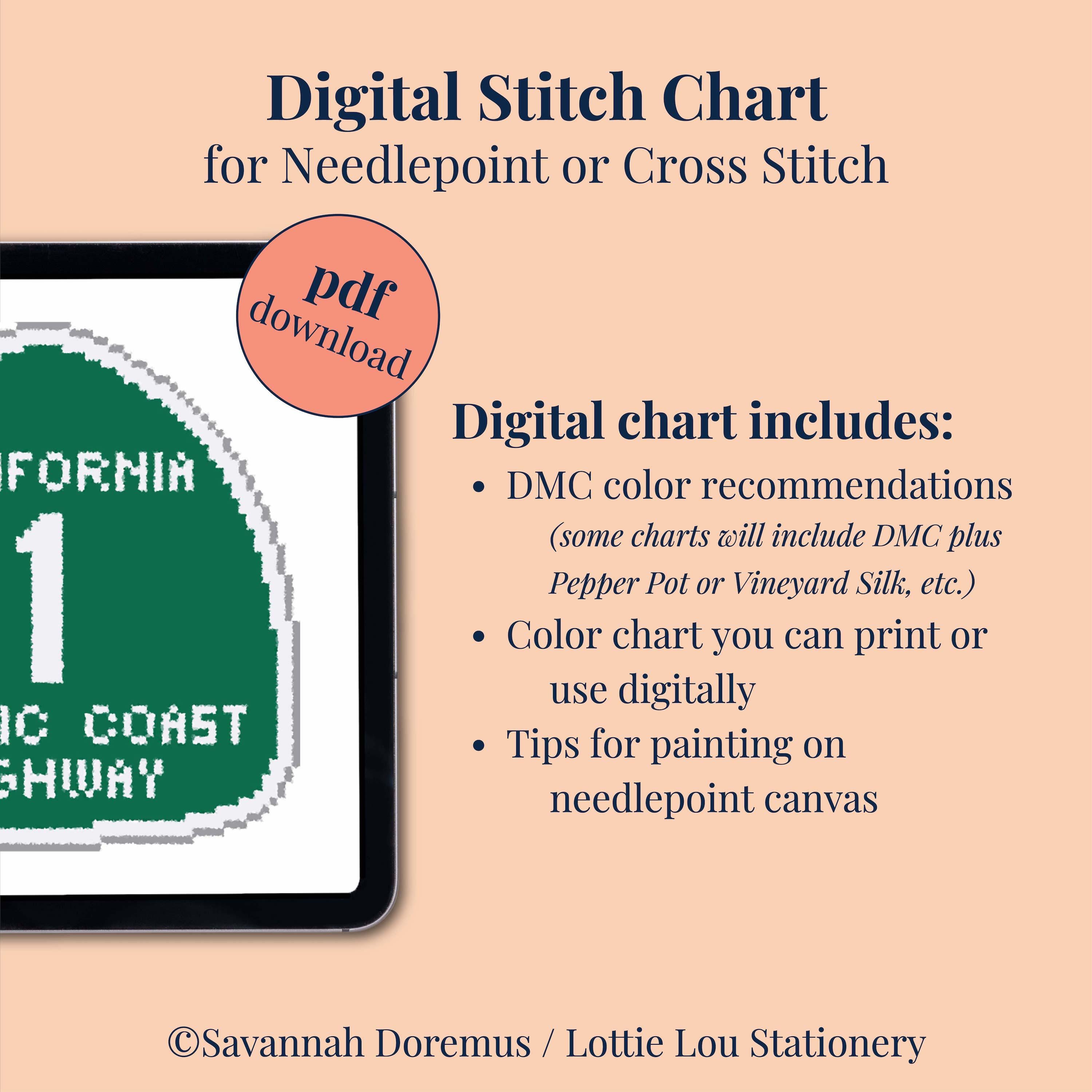 Highway 1 DIGITAL DOWNLOAD Needlepoint Chart, Cross Stitch Pattern of ...