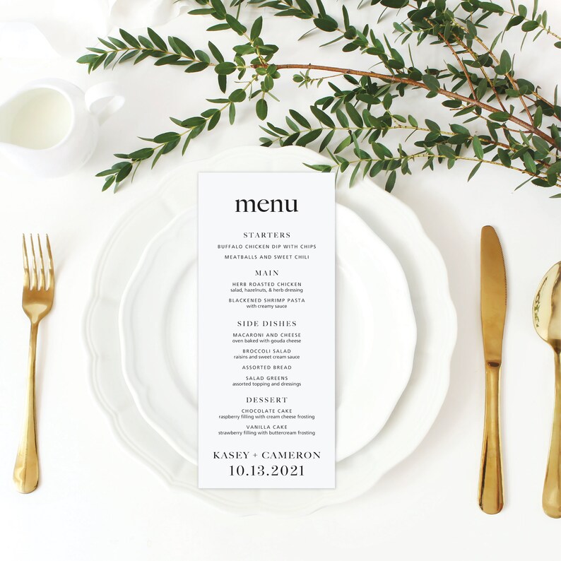 Wedding Menu Custom Dinner Menu Party Menu Reception Menu - Etsy