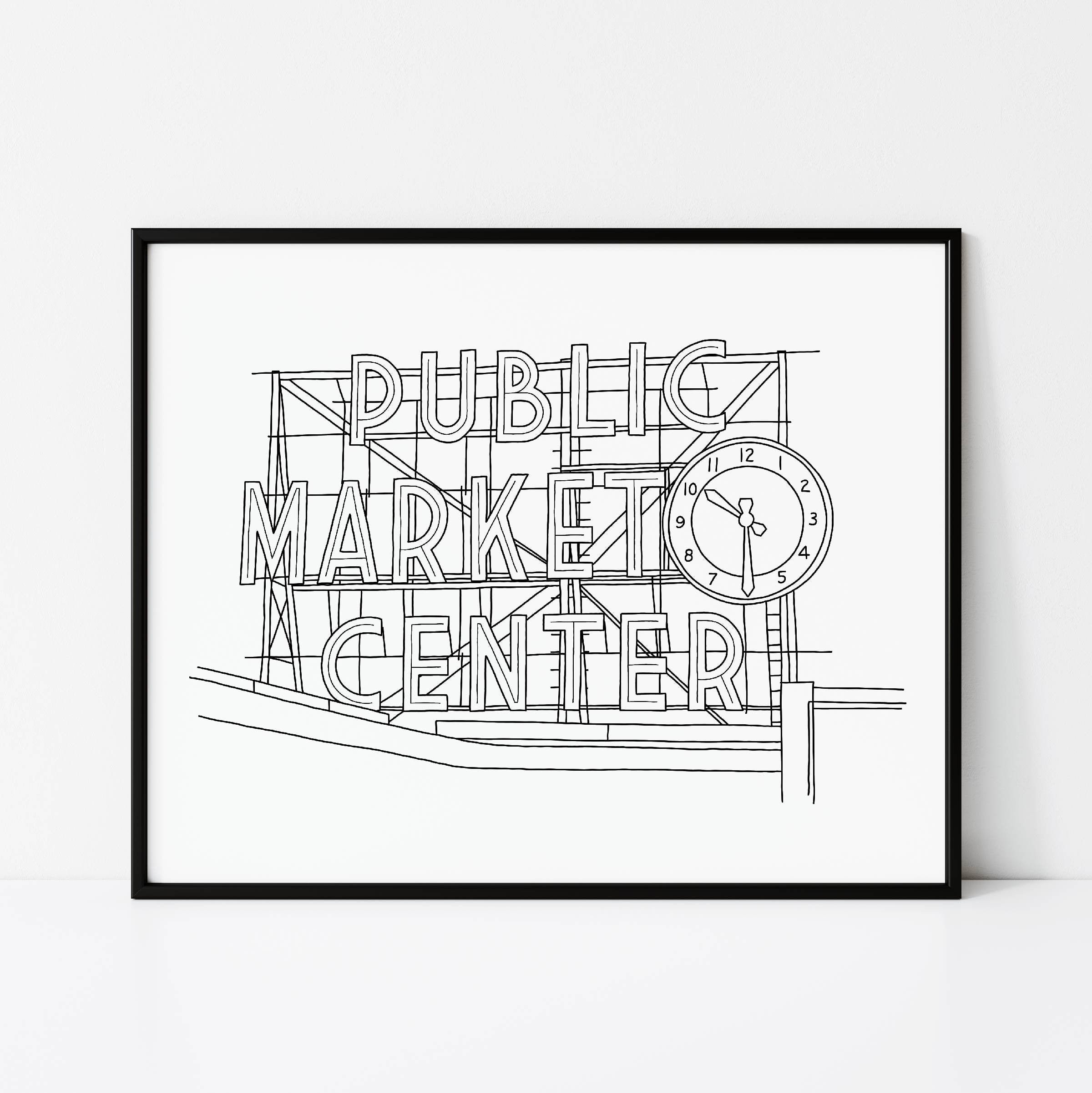 Pike Place Market Wall Art Seattle Art Print Public Market | Etsy