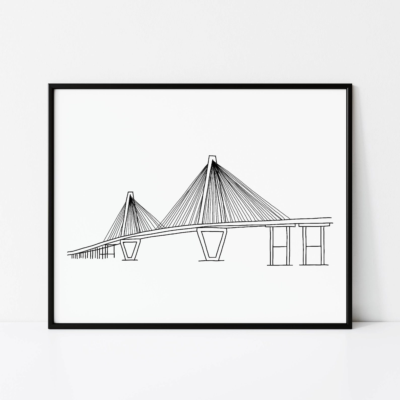 Charleston Wall Art Ravenel Bridge Art Print Black and White - Etsy