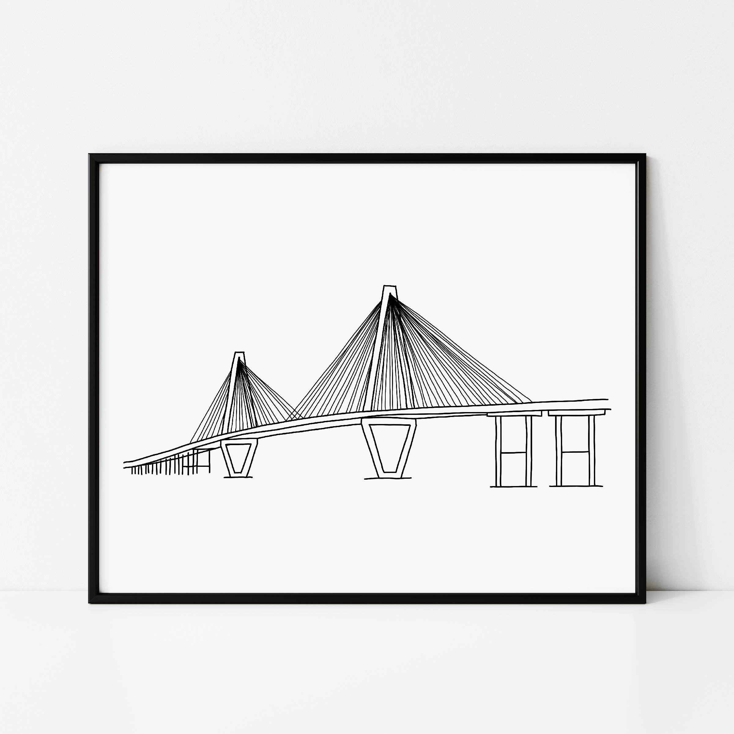 Charleston Wall Art Ravenel Bridge Art Print Black and White - Etsy