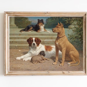 ART PRINT | Vintage Dogs Oil Painting | Antique Pet Portrait | Group of ...
