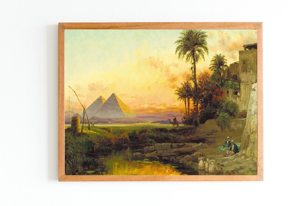 ART PRINT | Ancient Egypt Landscape Oil Painting | Camel Rider in Egypt ...