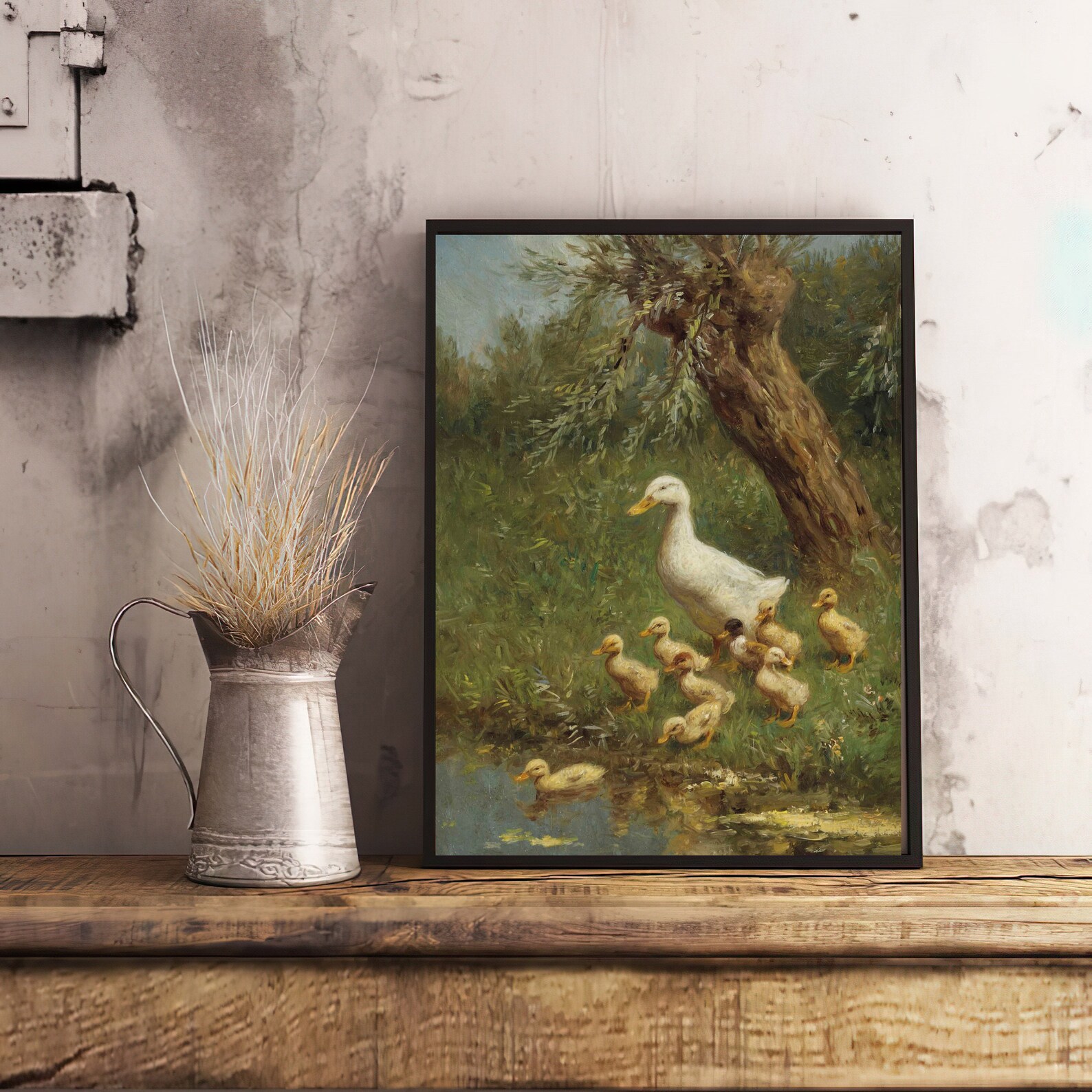 Goose and Goslings Oil Painting Art Print | Farmhouse Nursery Decor - Etsy