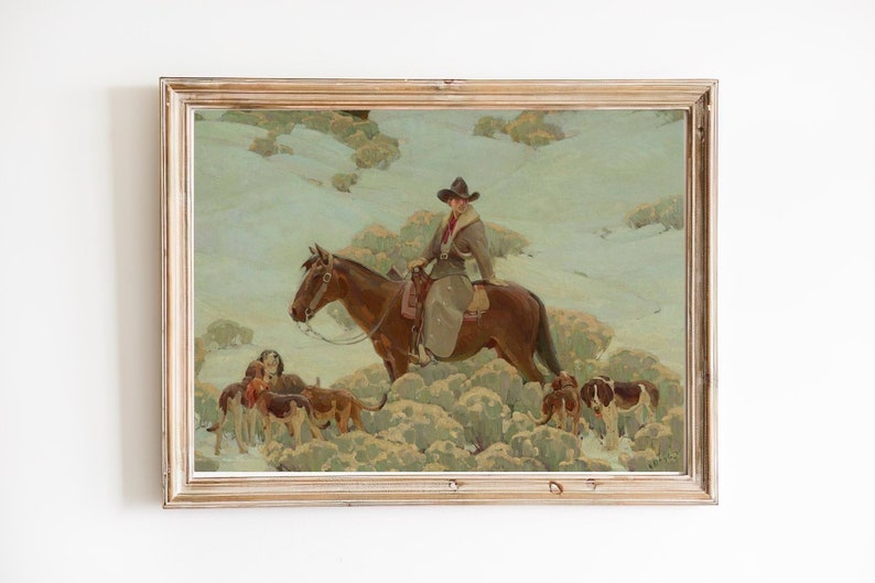 ART PRINT Vintage Hunter Oil Painting Horse and Hounds - Etsy
