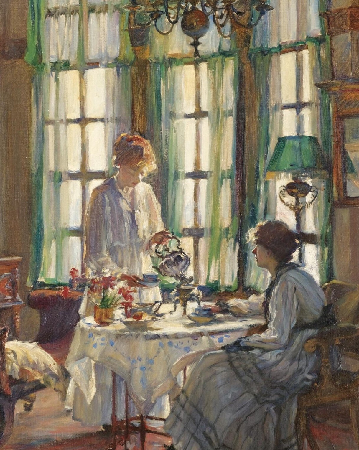 Vintage Oil Painting Art Print | Women at Breakfast, Interior Scene - Etsy