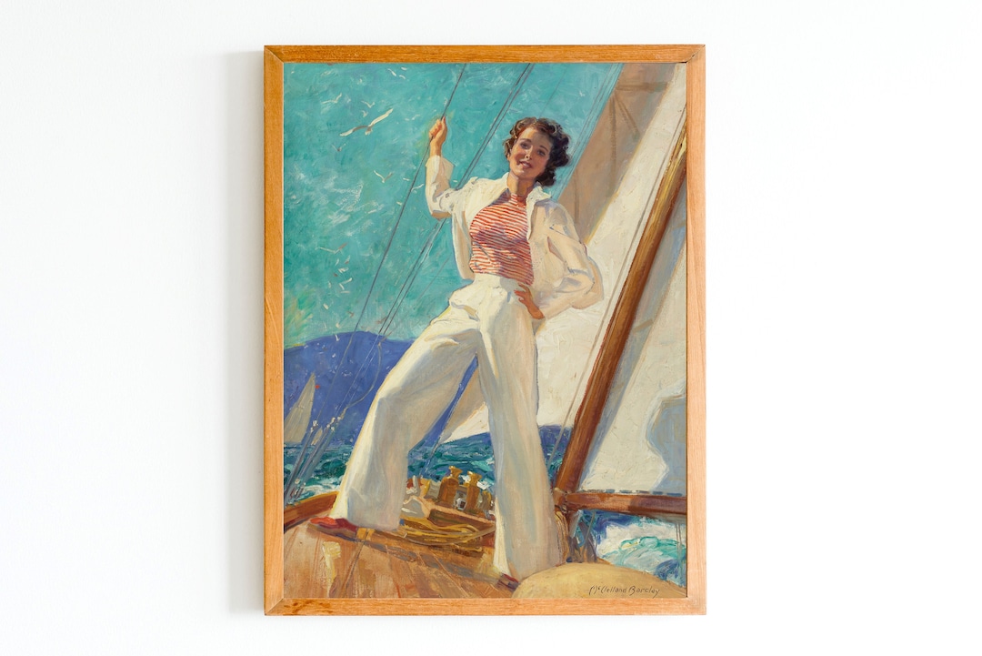 ART PRINT | Girl on the Boat Art | Woman in White Portrait Painting ...