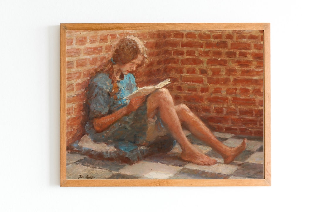 ART PRINT | Ginger Girl Reading Art Print | Girl Sitting by a Brick ...