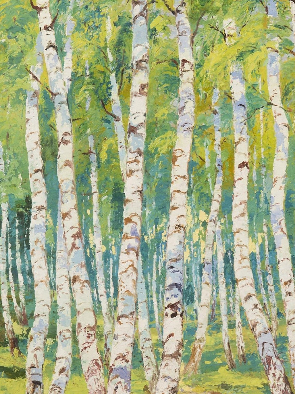 ART PRINT in a Birch Grove Oil Painting Vintage Birch Tree - Etsy