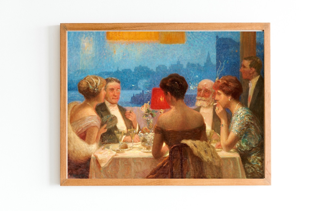 ART PRINT People Dining Vintage Oil Painting Dinner Company Art Classic ...