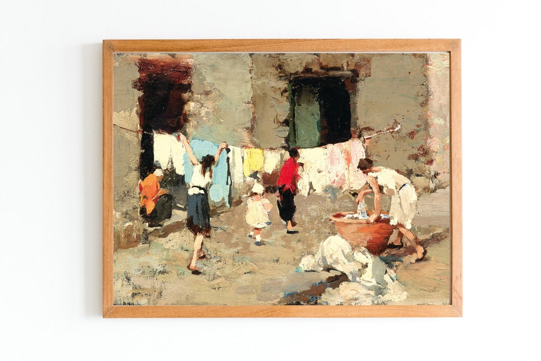 ART PRINT Vintage Laundry Oil Painting the Washerwomen Art Italian Old ...
