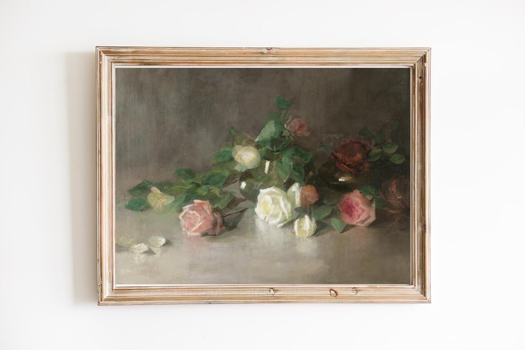 ART PRINT | Vintage Roses Oil Painting | Christmas Roses Artwork ...