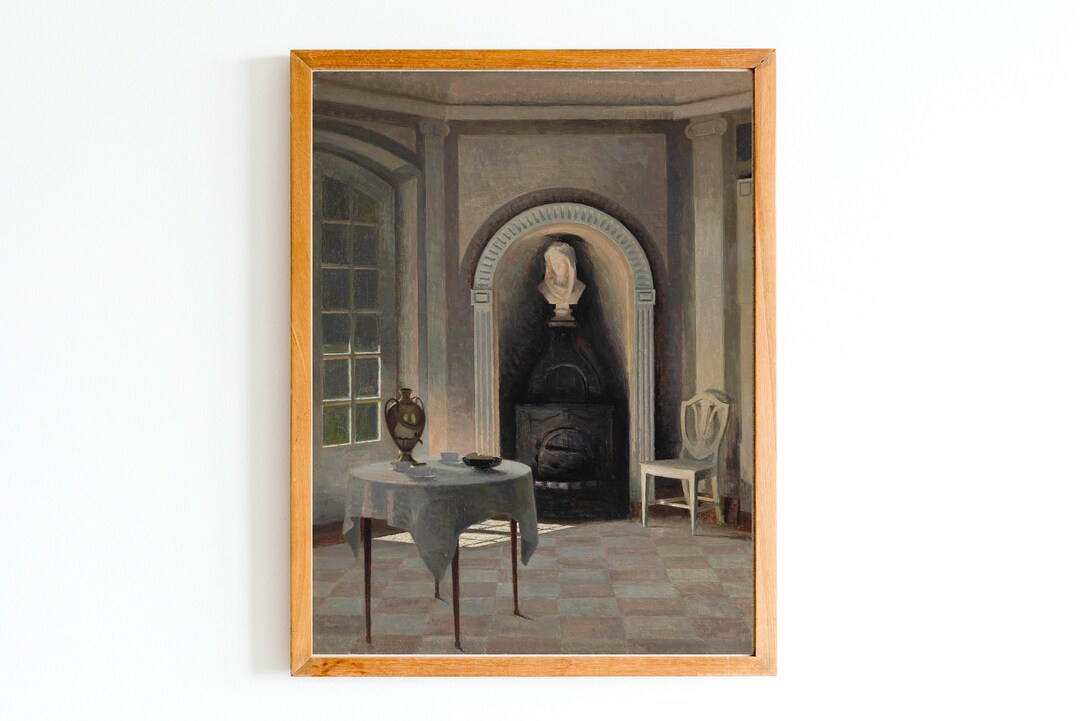 ART PRINT | Vintage Interior Scene Oil Painting | Neutral Oil Art ...