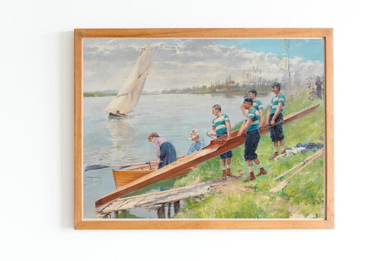 ART PRINT Rowing Oil Painting Canoe Art Print Vintage | Etsy