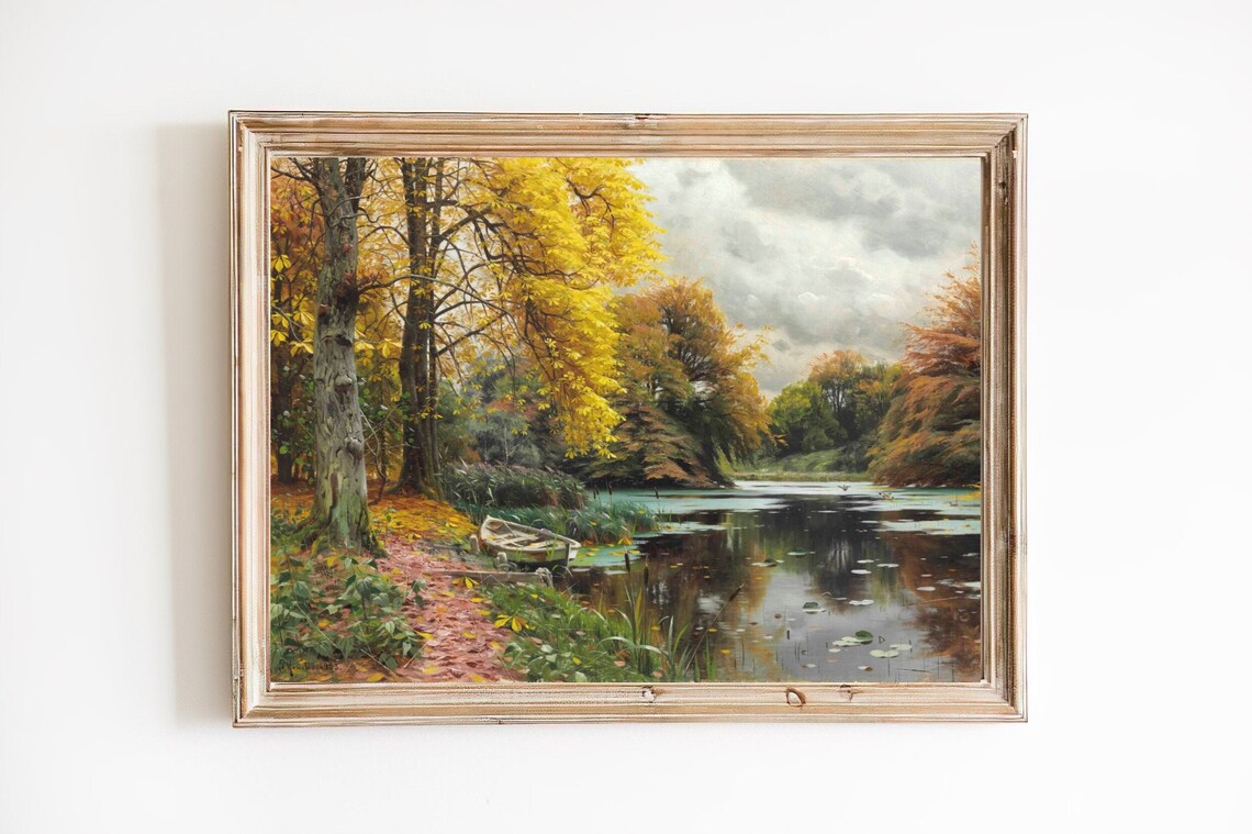 ART PRINT Vintage Riverscape Painting Boat Art Print | Etsy