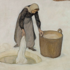 ART PRINT | Vintage Washerwoman Oil Painting | Washing on the Ice ...