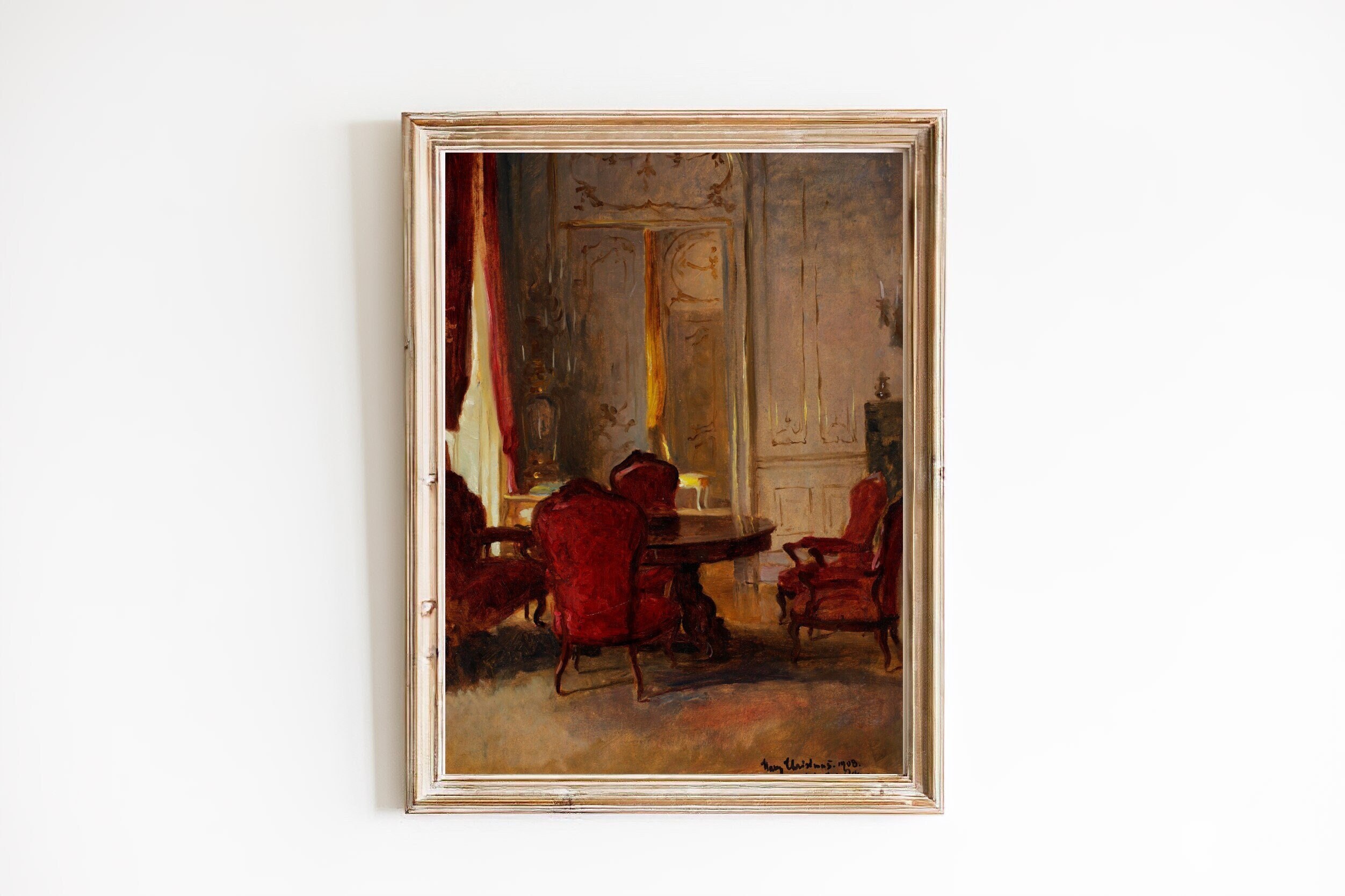 ART PRINT Vintage Interior Scene Oil Painting Red Elegance - Etsy