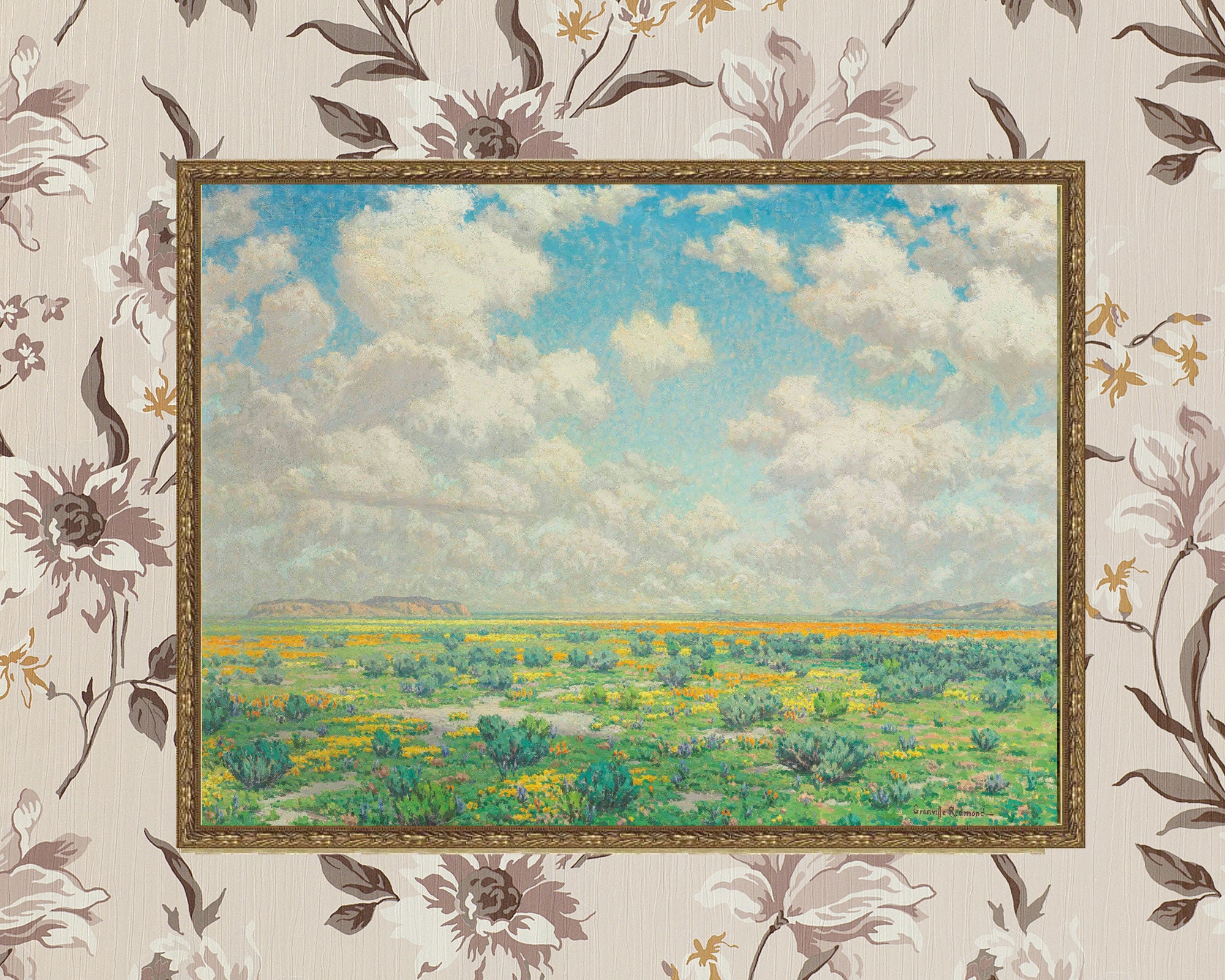 ART PRINT Vintage Valley Landscape Vintage Oil Painting | Etsy