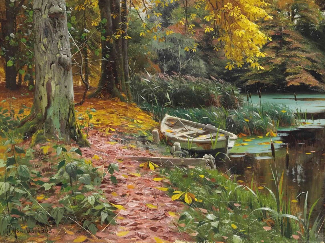 ART PRINT Vintage Riverscape Painting Boat Art Print | Etsy