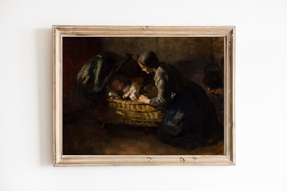 ART PRINT Interior With a Cradle Oil Painting Motherhood | Etsy