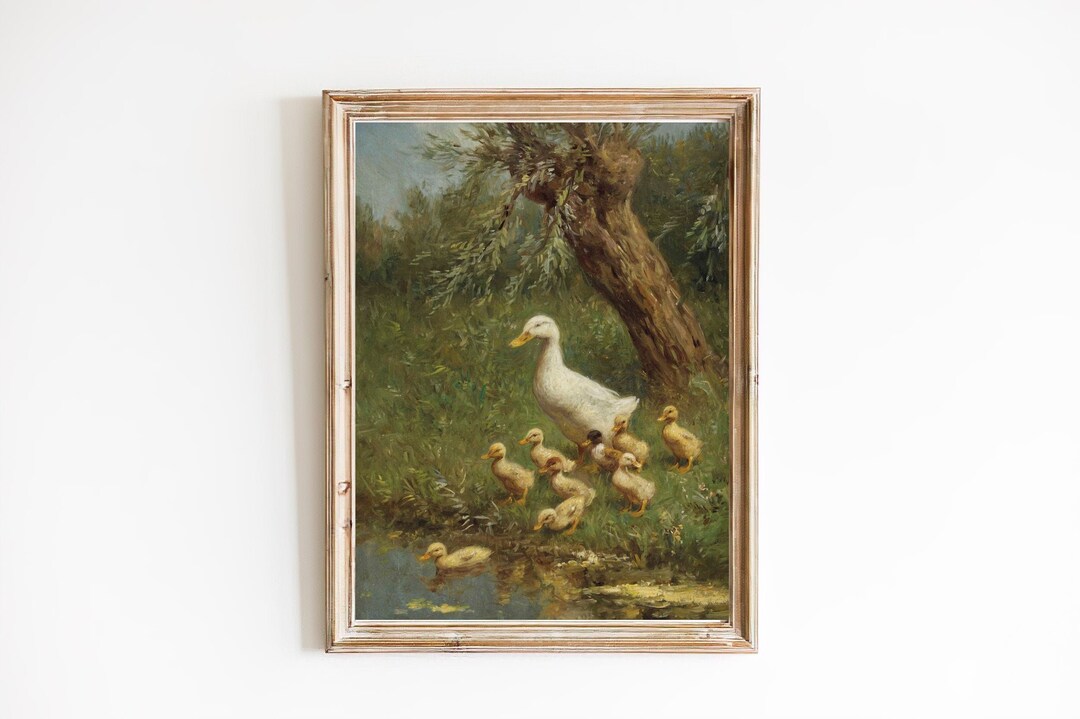 Goose and Goslings Oil Painting Art Print | Farmhouse Nursery Decor - Etsy