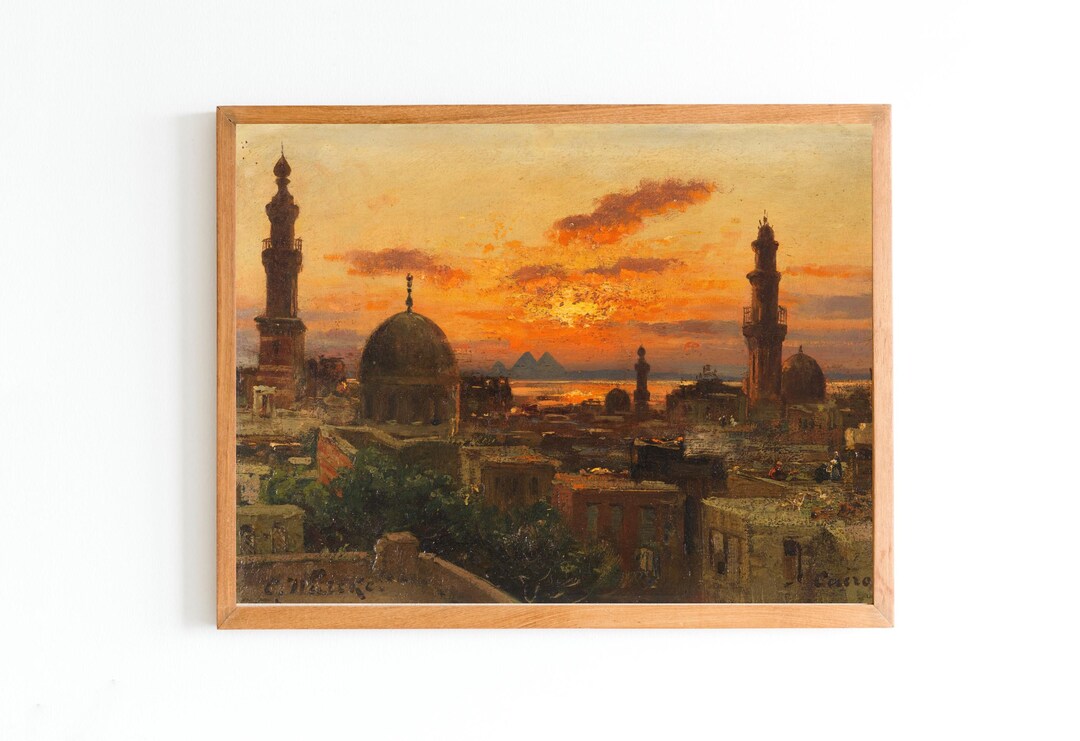 ART PRINT | Vintage Cairo Painting | Egypt at Sunset Art | Egyptian ...
