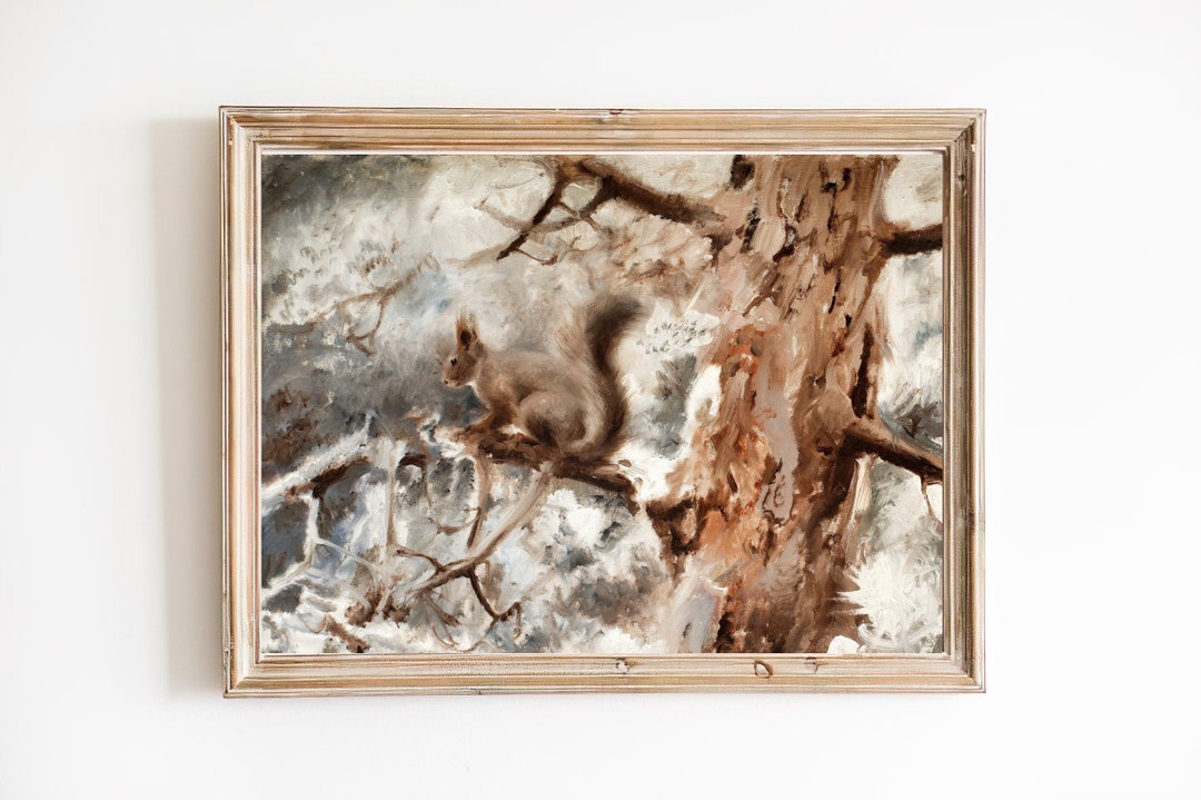 ART PRINT | Vintage Squirrel Oil Painting | Antique Animal Artwork ...