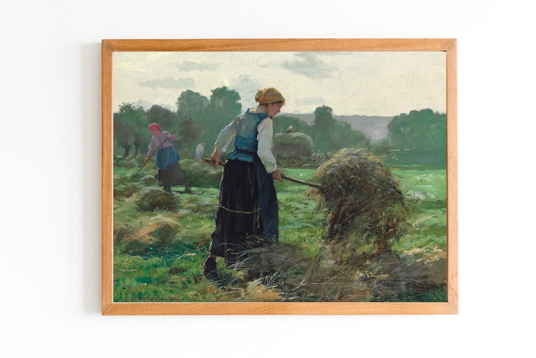 ART PRINT Women Making Hay Oil Painting Haying Scene Art Print ...