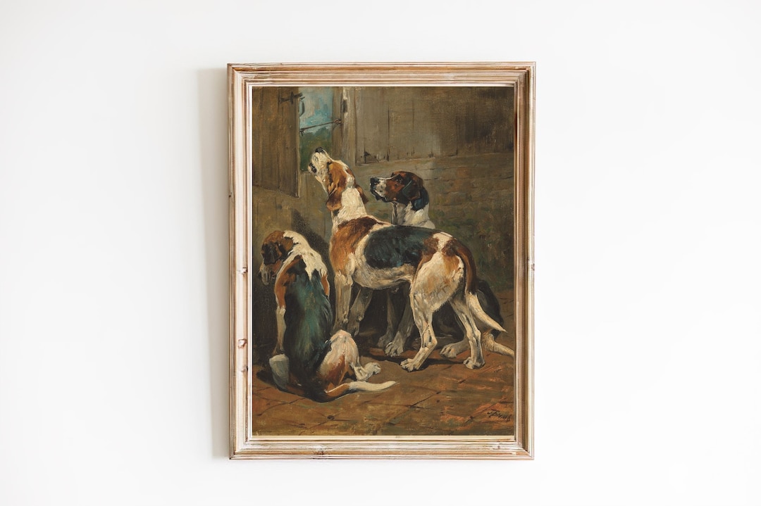 ART PRINT | Vintage Hounds Oil Painting | Antique Dog Portrait Wall Art ...
