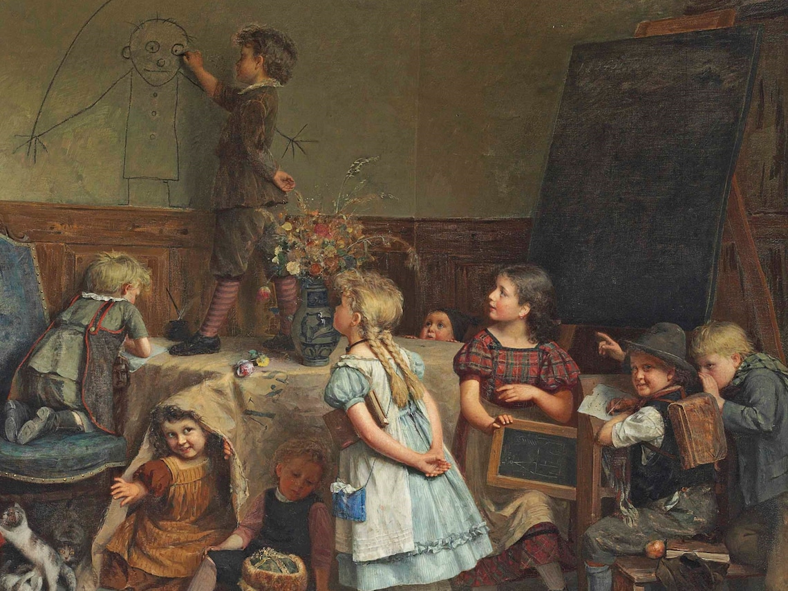 FREE SHIPPING Vintage Nursery Wall Art School Class Oil | Etsy