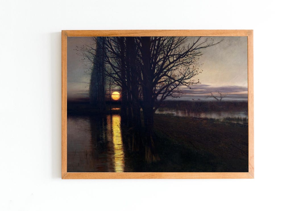 ART PRINT | Vintage Moonrise Painting | Moon Landscape Art Print ...