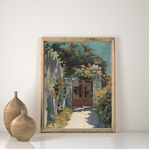 ART PRINT | Vintage Garden Scene Oil Painting | Rose Covered Garden ...