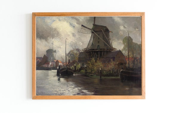 ART PRINT Dutch Windmill Oil Painting Country Landscape | Etsy