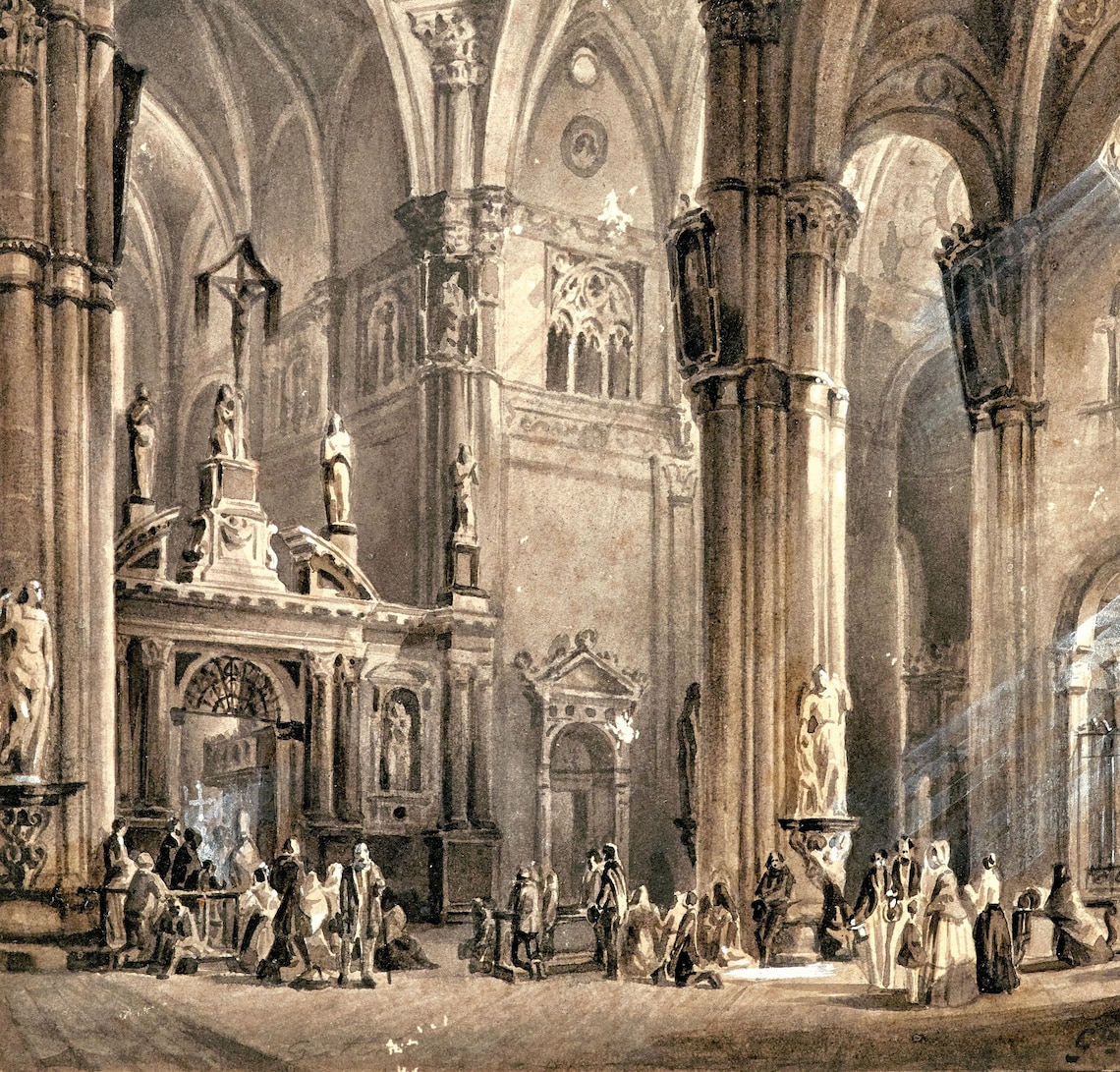 ART PRINT Vintage Church Interior Oil Painting Medieval - Etsy