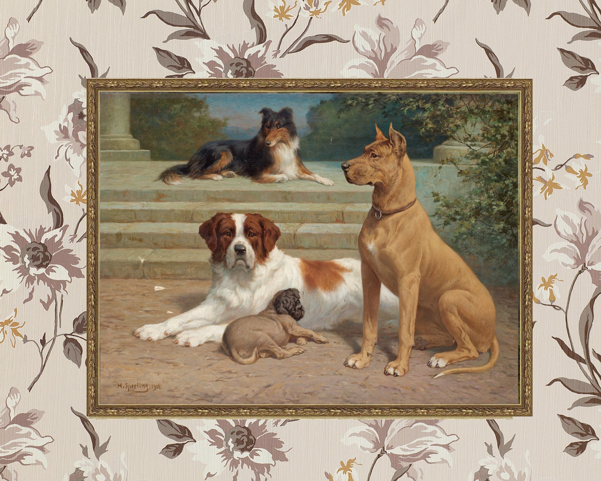 ART PRINT Vintage Dogs Oil Painting Antique Pet Portrait - Etsy
