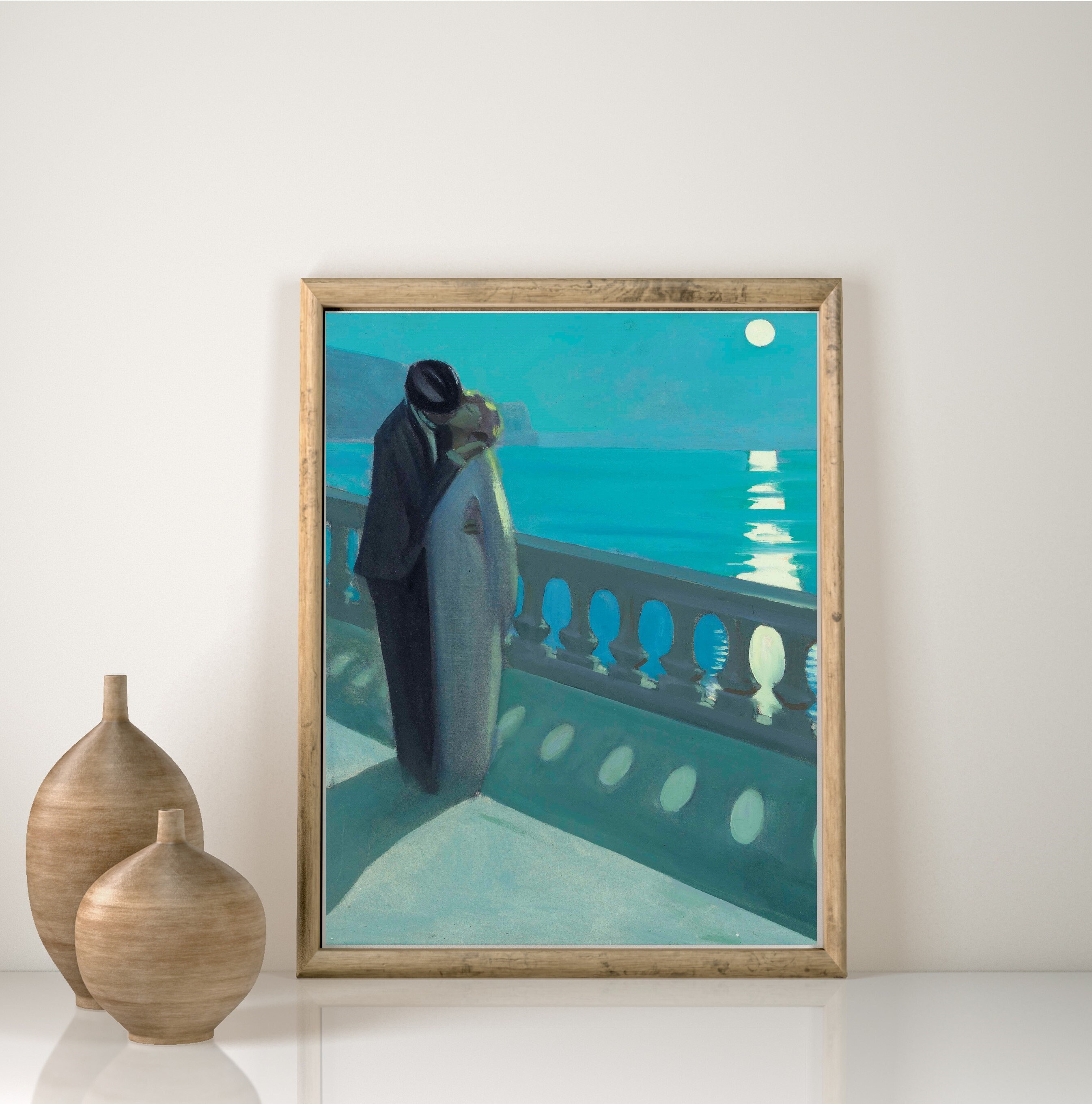 ART PRINT Vintage Couple Oil Painting I Antique Full Moon - Etsy