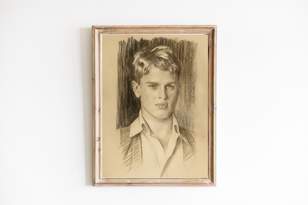ART PRINT | Vintage Graphite Drawing | Portrait of a Young Man ...