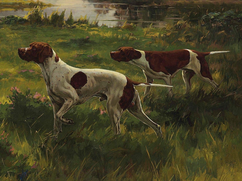 ART PRINT Vintage Dogs Oil Painting English Pointers Wall - Etsy