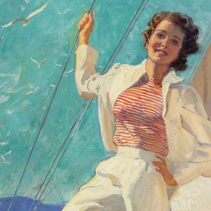 ART PRINT | Girl on the Boat Art | Woman in White Portrait Painting ...