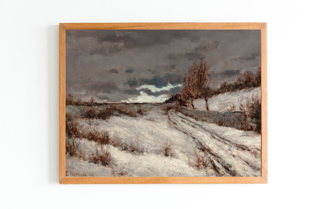 ART PRINT | Vintage Winter Landscape Painting | Snowy Scenery Art Print ...