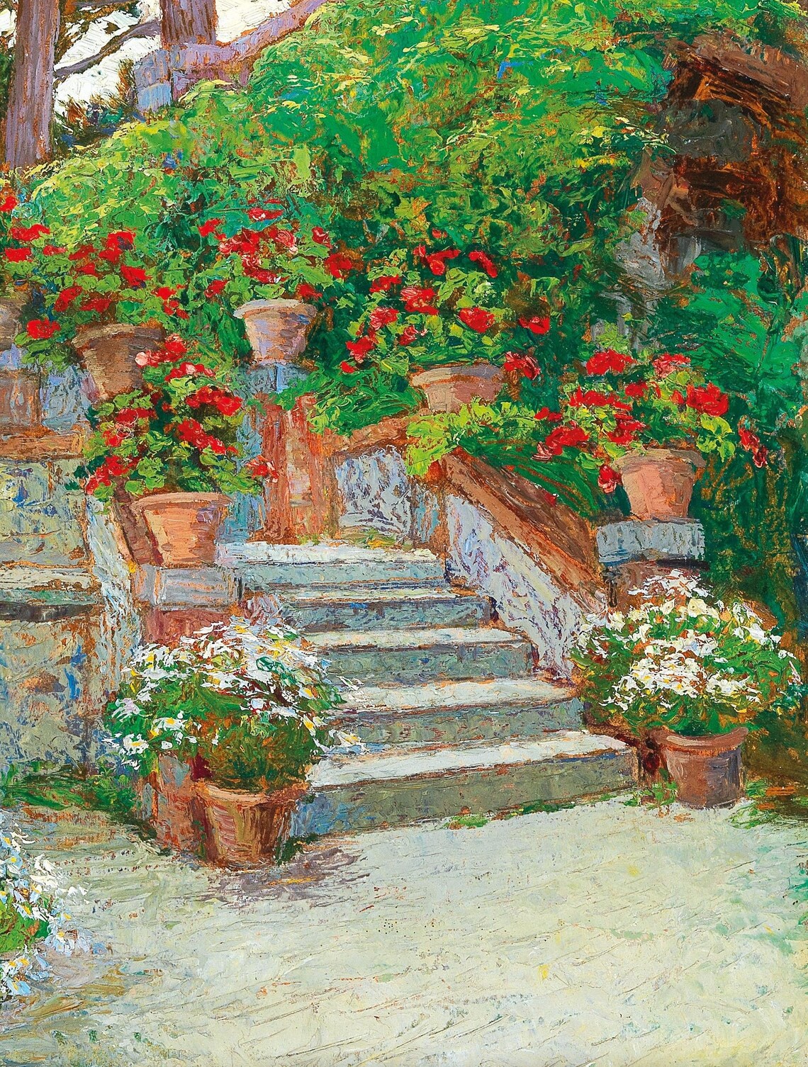 ART PRINT Vintage Garden Scene Oil Painting Geraniums Art - Etsy