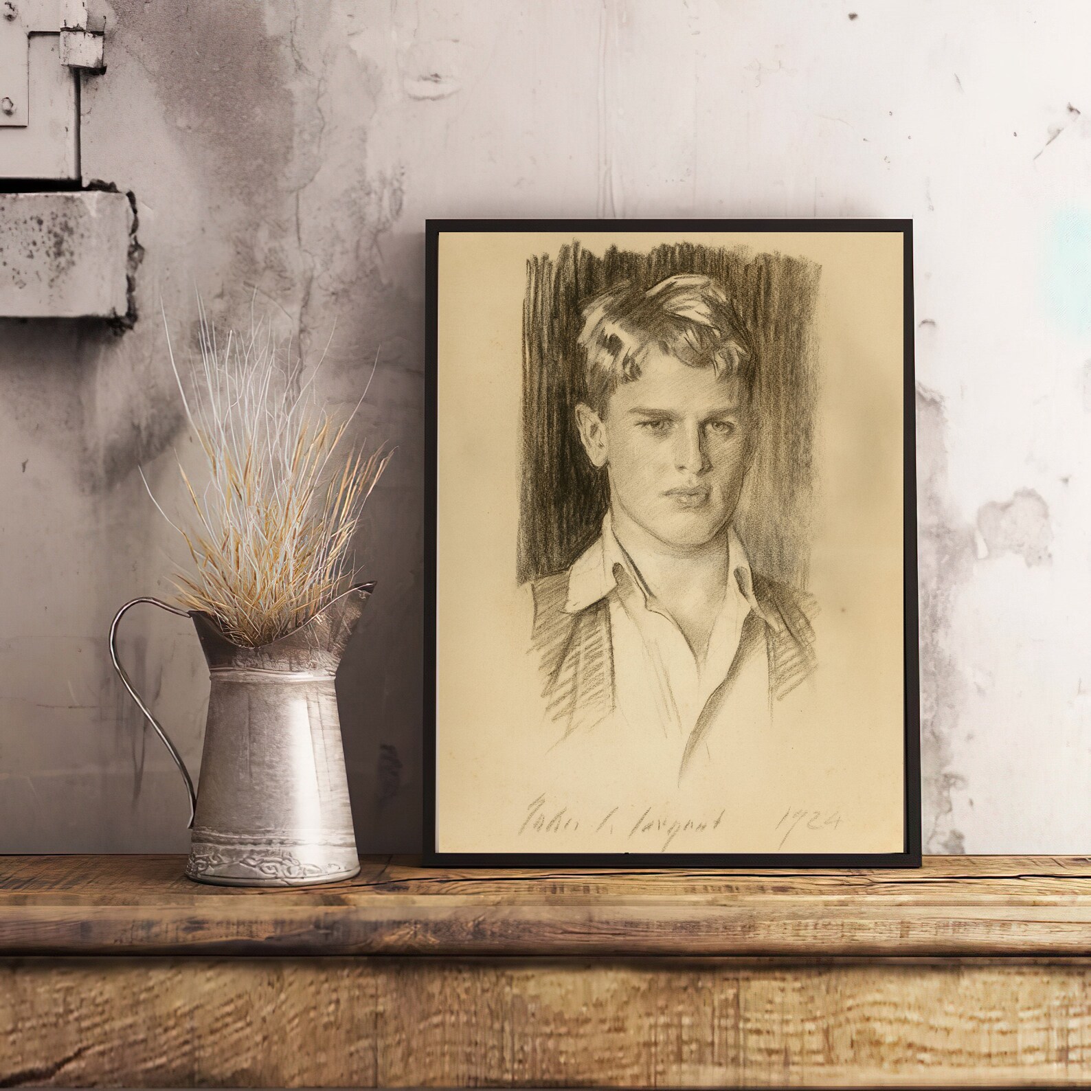 ART PRINT Vintage Graphite Drawing Portrait of a Young Man - Etsy