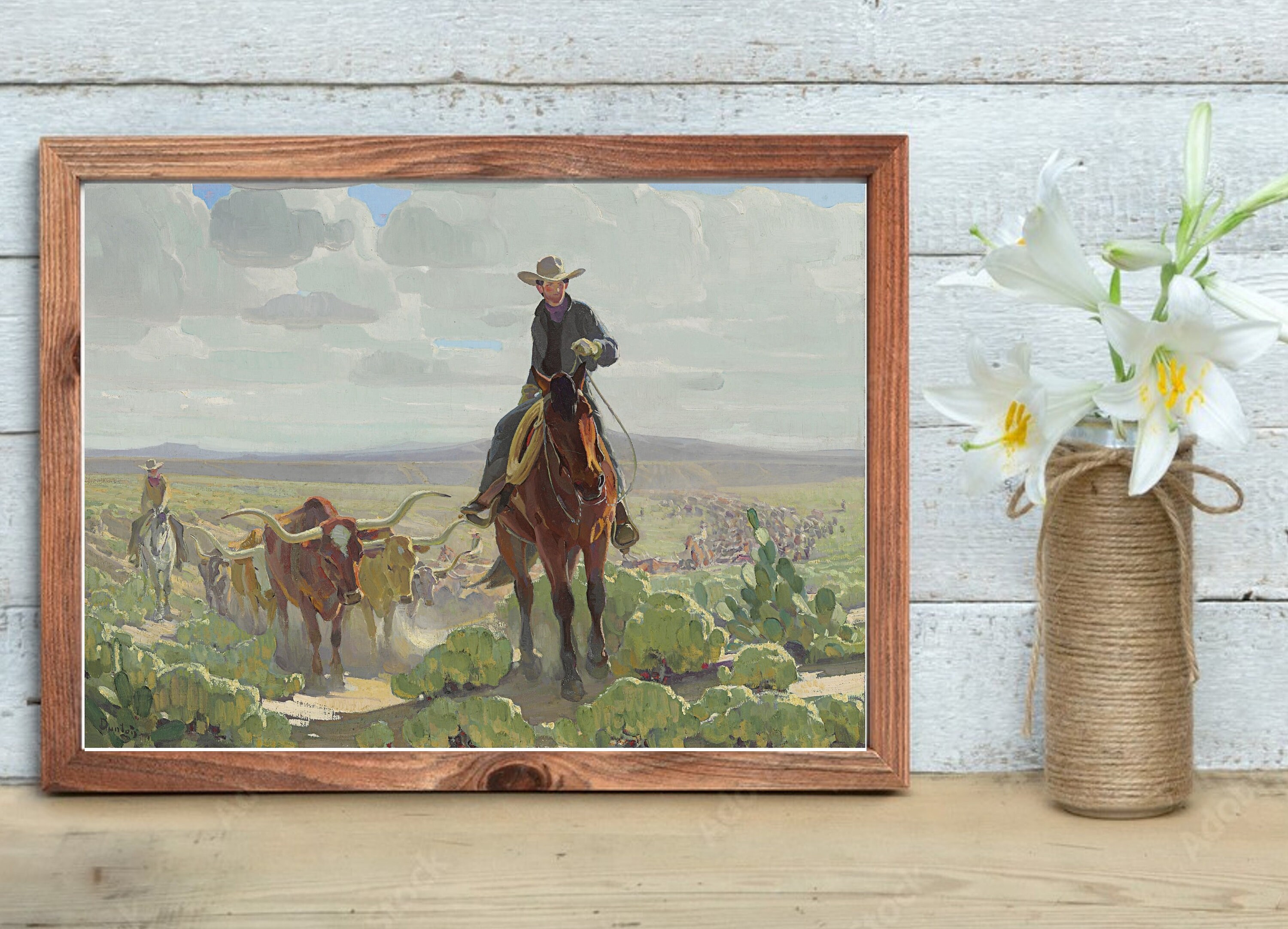 ART PRINT Vintage Western Oil Painting Texas Landscape - Etsy