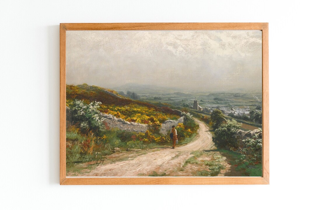 ART PRINT Vintage Country Oil Painting Rustic Village Art Print Country ...