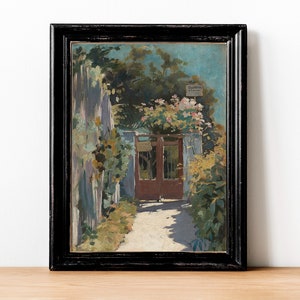 ART PRINT | Vintage Garden Scene Oil Painting | Rose Covered Garden ...