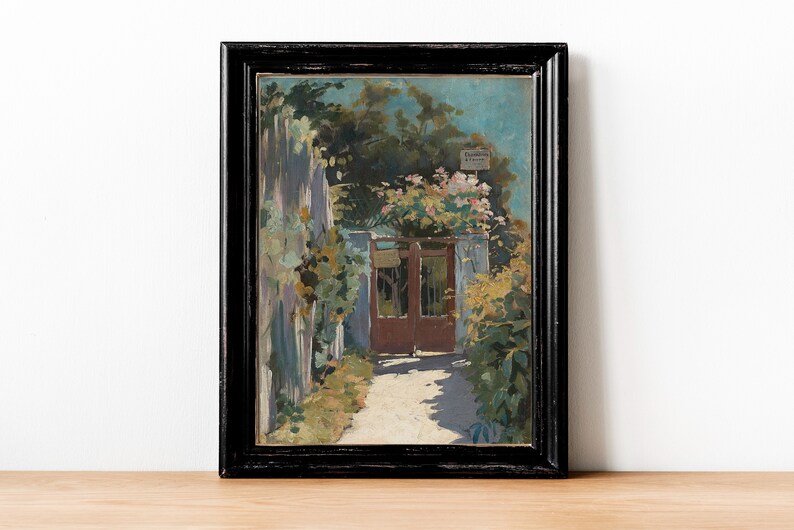 ART PRINT Vintage Garden Scene Oil Painting Rose Covered - Etsy