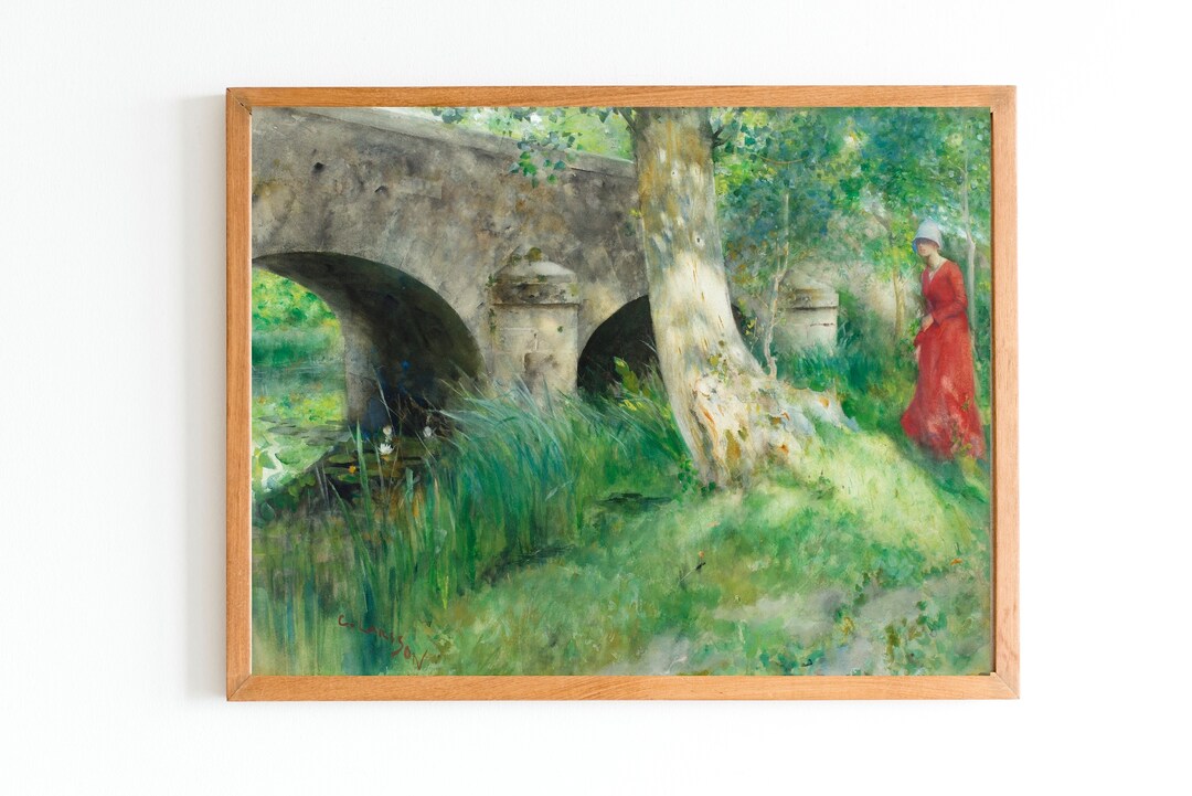 ART PRINT | Vintage Bridge Oil Painting | Female Figurative Art ...